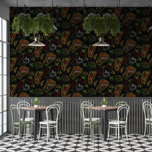 Mexican Taco Wall Mural – Neon-inspired Food Pattern With Tacos ...