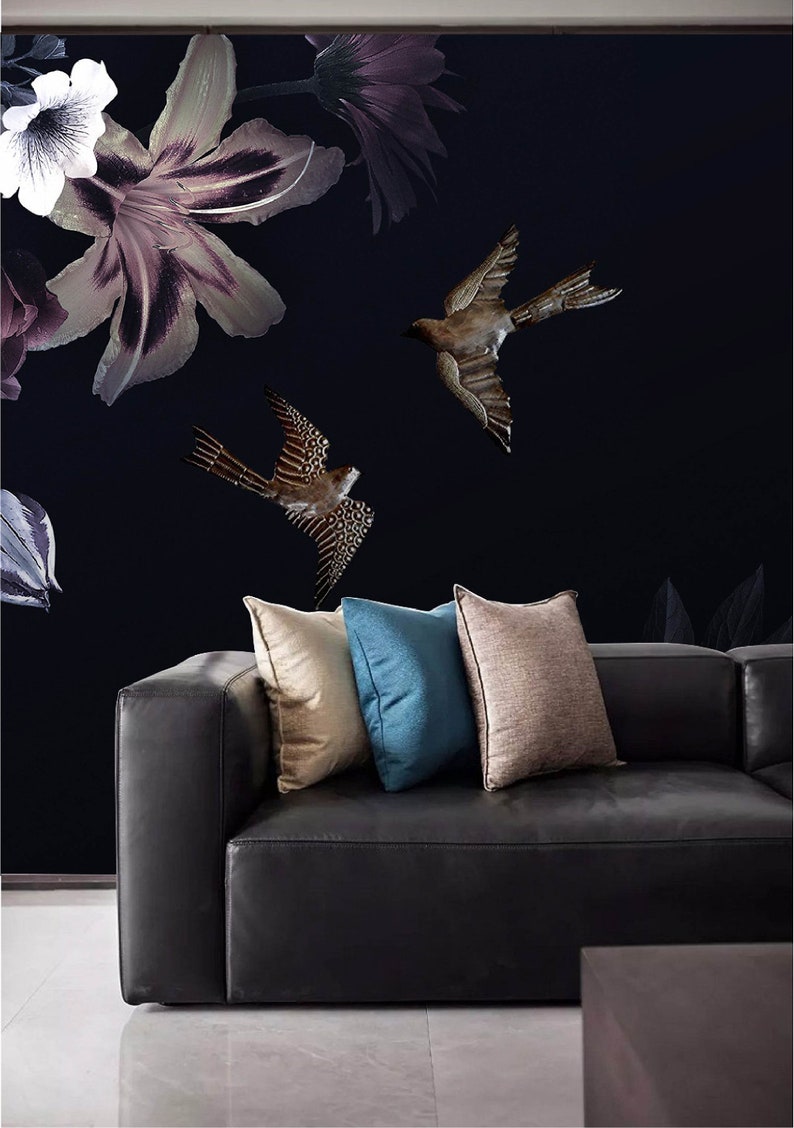 Peony Lily Flowers Wallpaper Peel And Stick Wallpaper Etsy