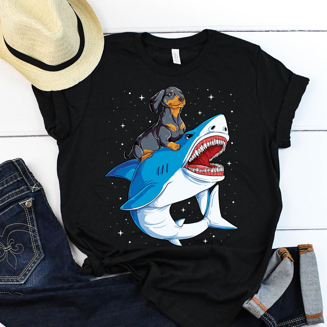Dachshund Riding Shark Shirt / Dachshund Shirt / Dachshund Gifts ...