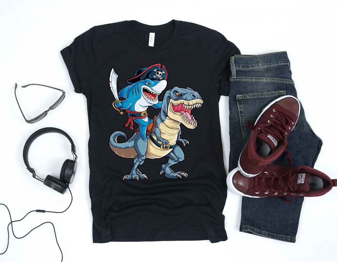Shark Pirate Riding Dinosaur T Rex Shirt / Shark Shirt / Shark Gifts ...