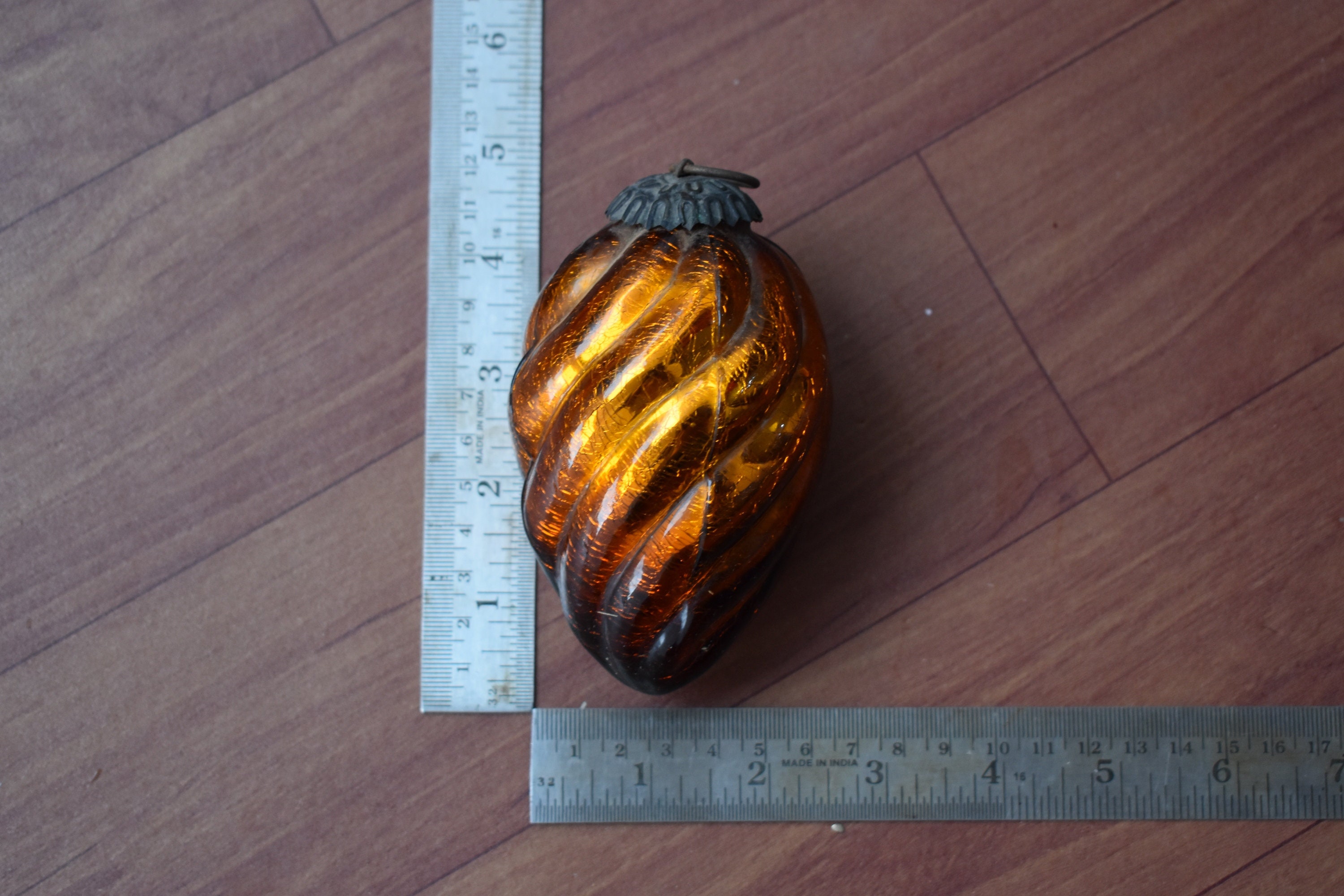 Vintage KUGEL Amber Honey Pear Shape Glass Christmas Tree Ornament Home ...