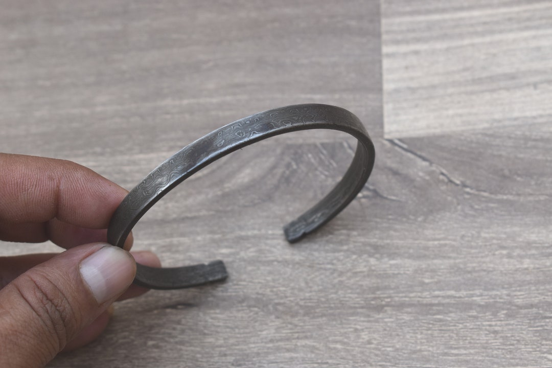 Vintage Damascus Steel Bracelet Hand Forged Bracelet Men's Cuff ...