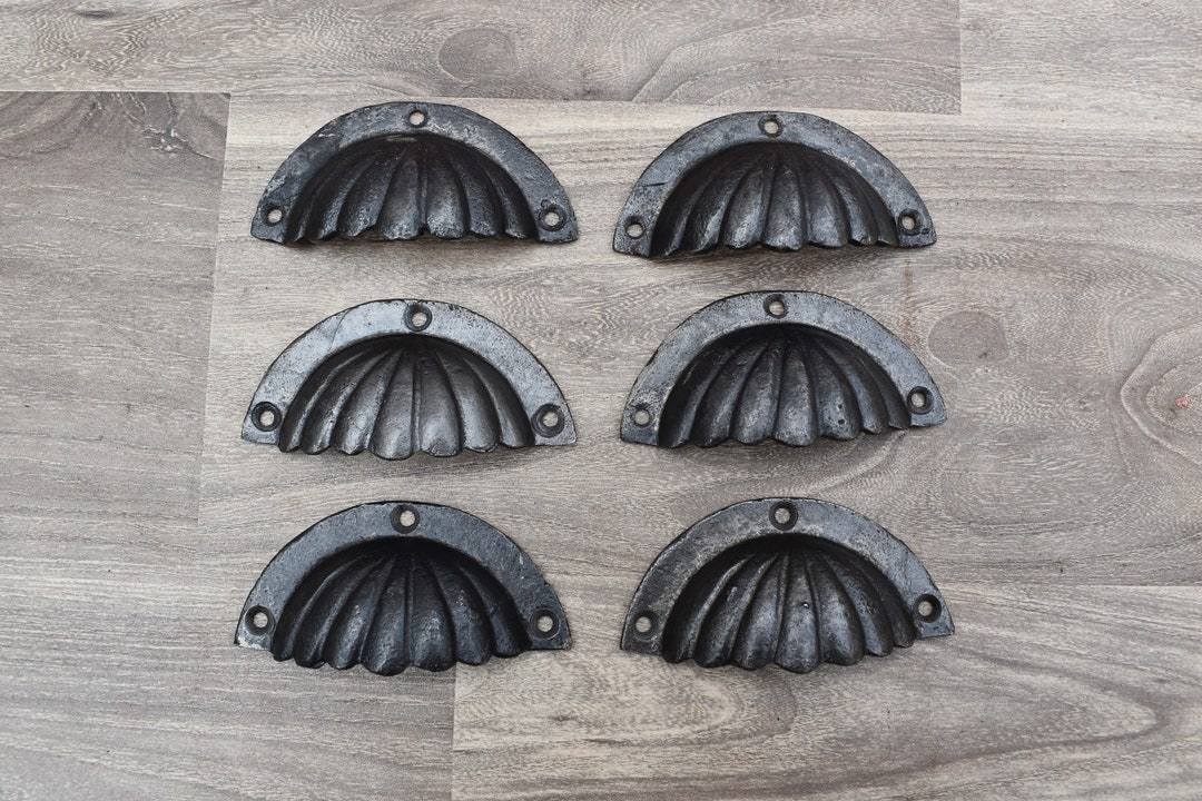 Vintage Cast Iron Cup Bin Pulls Cabinet Drawer Door Knobs Handles Pull ...
