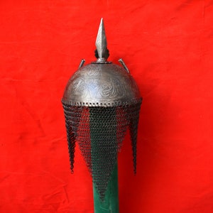 Vintage Decorative Mughal Islamic Iron Engraved Helmet Khula Khud Armor ...