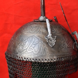 Vintage Decorative Mughal Islamic Iron Engraved Helmet Khula Khud Armor ...