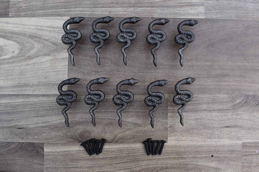 Vintage Cast Iron Door Knobs Snake Shape Cabinet Drawer Handles Pull ...
