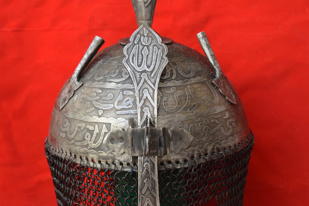 Vintage Decorative Mughal Islamic Iron Engraved Helmet Khula Khud ...