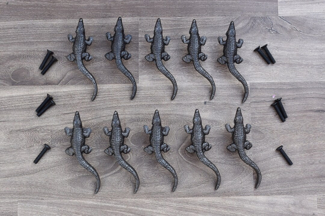 Vintage Alligator Crocodile Shape Cast Iron Drawer Door Knobs Handles ...