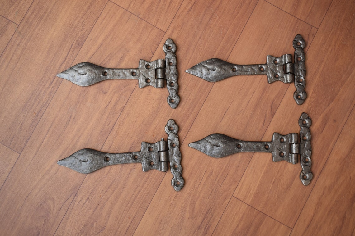 Vintage Cast Iron Handmade French Gate Door Hinges Head Barn Rusty 4 ...