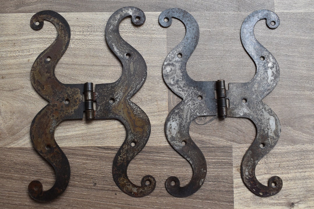 Vintage Iron Handmade French Gothic Trunk Door Window Moustache Hinges ...