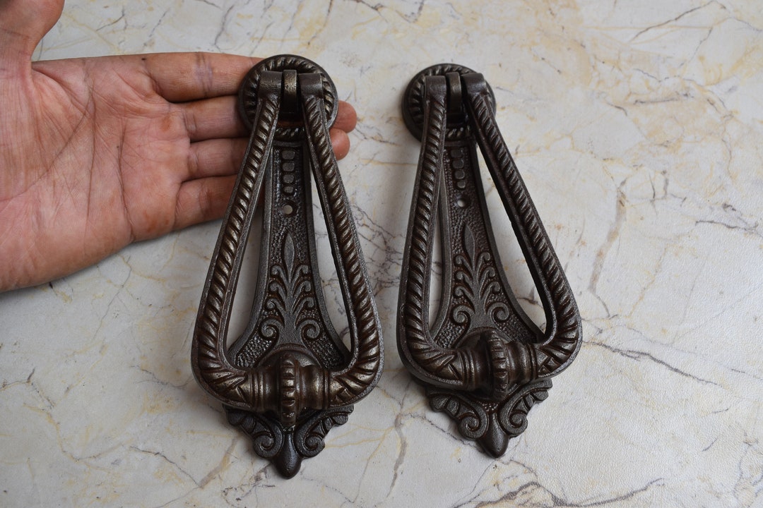 Vintage Cast Iron Victorian Door Gate Pull Knobs Knocker Handle Ring 2 ...