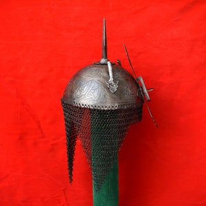 Vintage Decorative Mughal Islamic Iron Engraved Helmet Khula Khud Armor ...