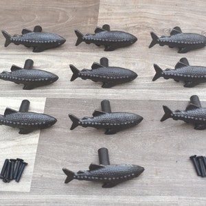 Vintage Cast Iron Fish Shape Door Cabinet Drawer Handles Pull Knob 10 ...
