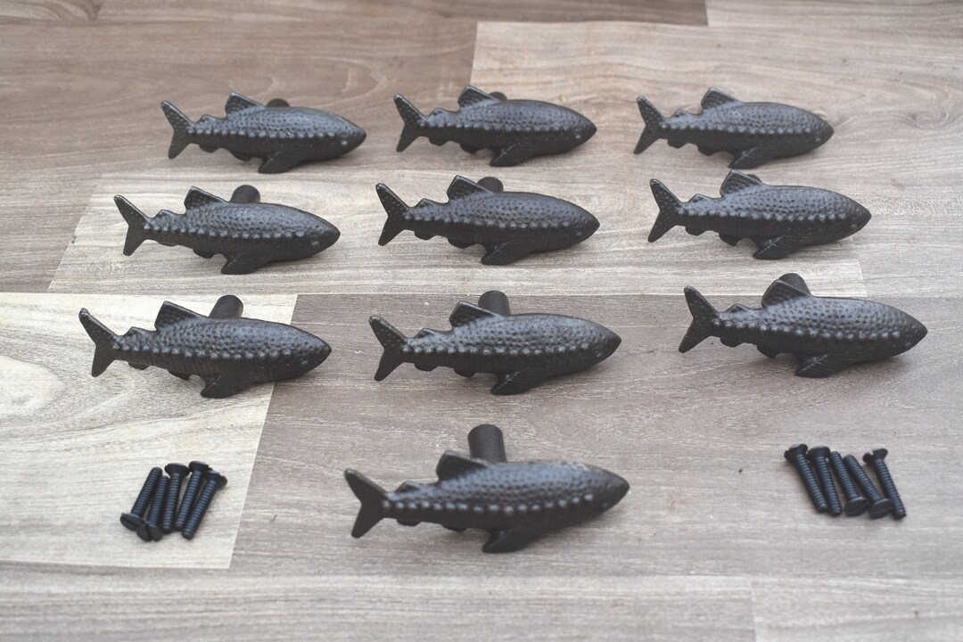 Vintage Cast Iron Fish Shape Door Cabinet Drawer Handles Pull Knob 10 ...