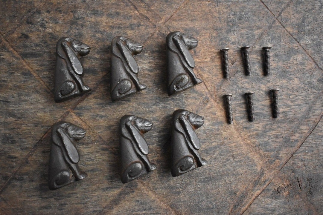 6pcs Vintage Cast Iron DOG Shape Cabinet Drawer Door Screen Knobs ...