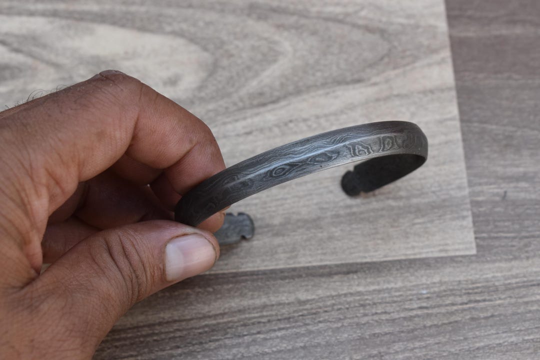 Hand Forged Blacksmith Damascus Steel Bracelet Rustic Men's Cuff ...