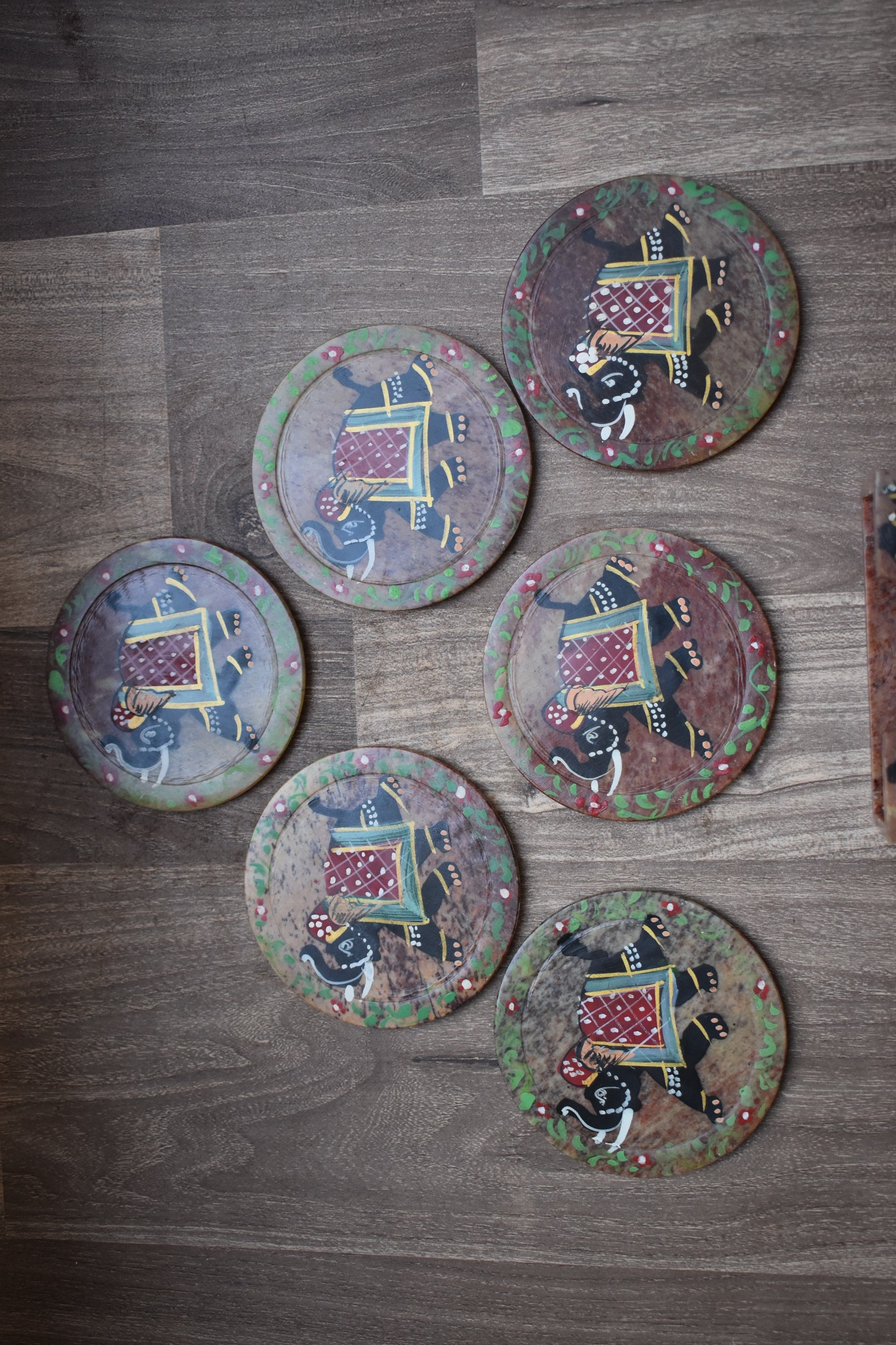 Brown marble Round Coaster Set of 6 with Stand hand enamel | Etsy