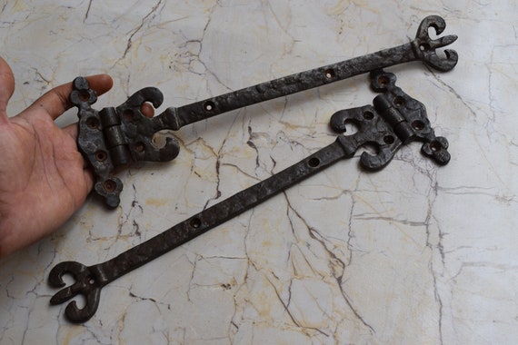 Vintage iron handmade french gate door Furniture hinges pair | Etsy