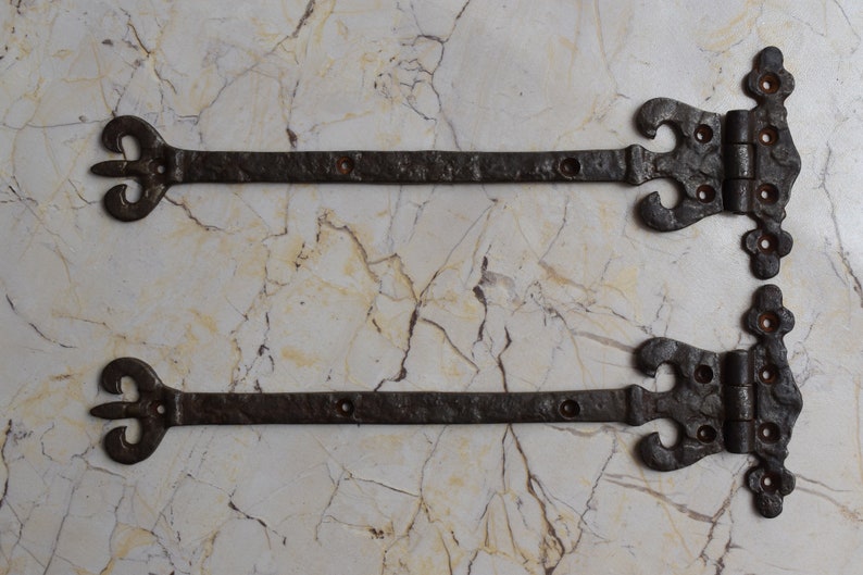 Vintage Iron Handmade French Gate Door Furniture Hinges Pair Barn Rusty ...