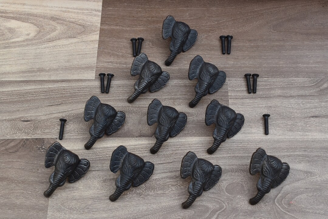 Vintage Cast Iron ELEPHANT Cabinet Drawer Door Knobs Handles Pull ...