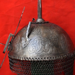 Vintage Decorative Mughal Islamic Iron Engraved Helmet Khula Khud Armor ...