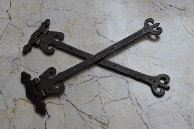 Vintage Iron Handmade French Gate Door Furniture Hinges Pair Barn Rusty ...