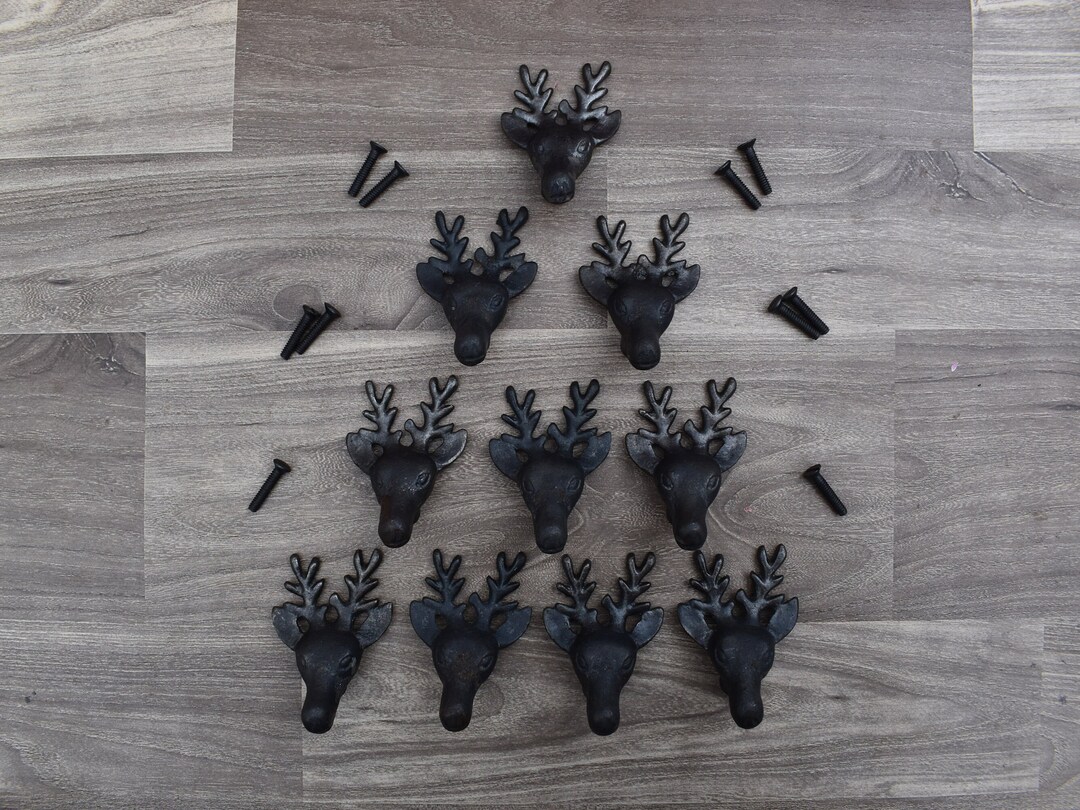 Vintage Cast Iron DEER Cabinet Drawer Door Knobs Handles Pull Rustic ...