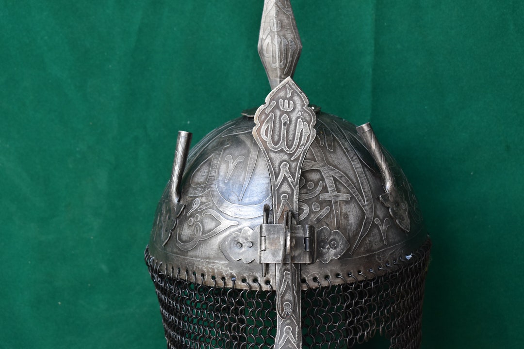 Vintage Decorative Mughal Islamic Iron Engraved Helmet Khula Khud Armor ...