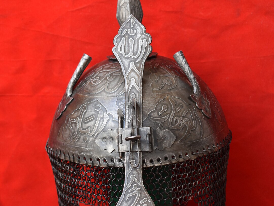 Vintage Decorative Mughal Islamic Iron Engraved Helmet Khula Khud Armor ...