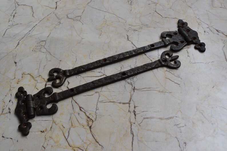 Vintage Iron Handmade French Gate Door Furniture Hinges Pair Barn Rusty ...