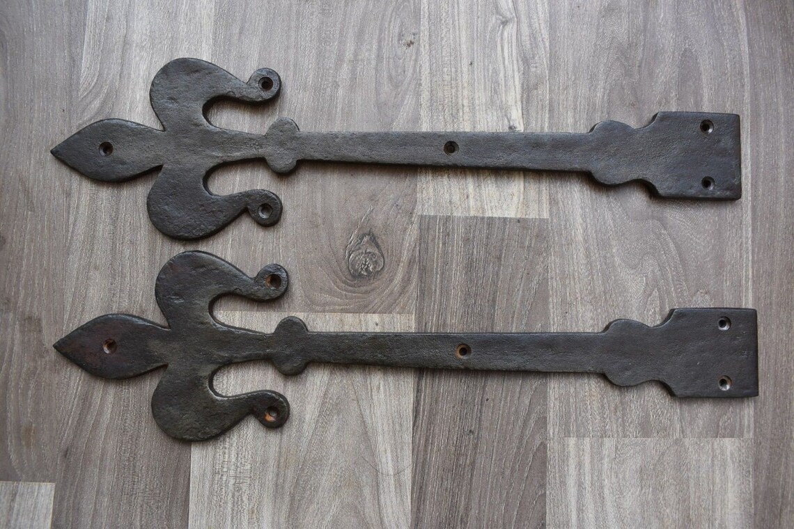 Vintage Iron Handmade French Gate Door Hinges Decorative Head Barn ...
