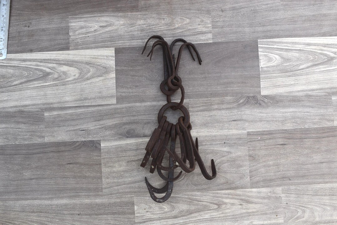 Blacksmith Handforged Iron Well Bucket Fetching Searching 9 Hooks Set ...