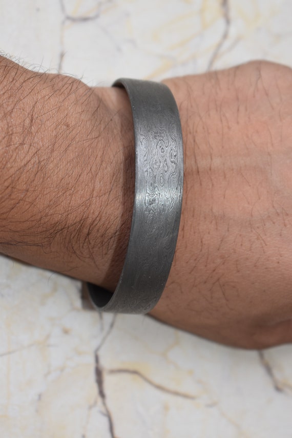 Damascus Bracelet Hand Forged Damasteel Bracelets Men… - Gem