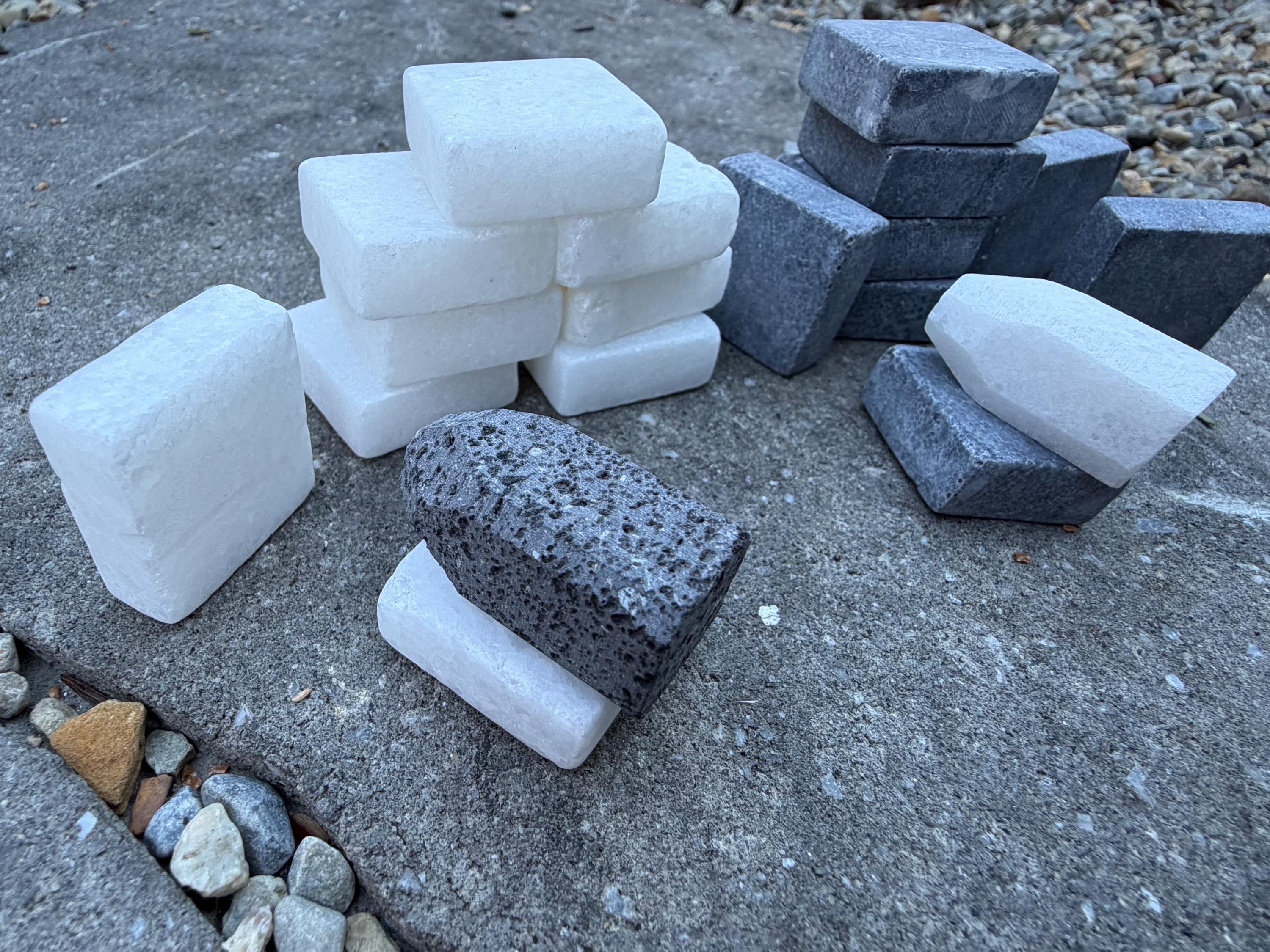 Handmade Marble Tak Pieces - Solid Black & White Stone Game Set - Flat ...