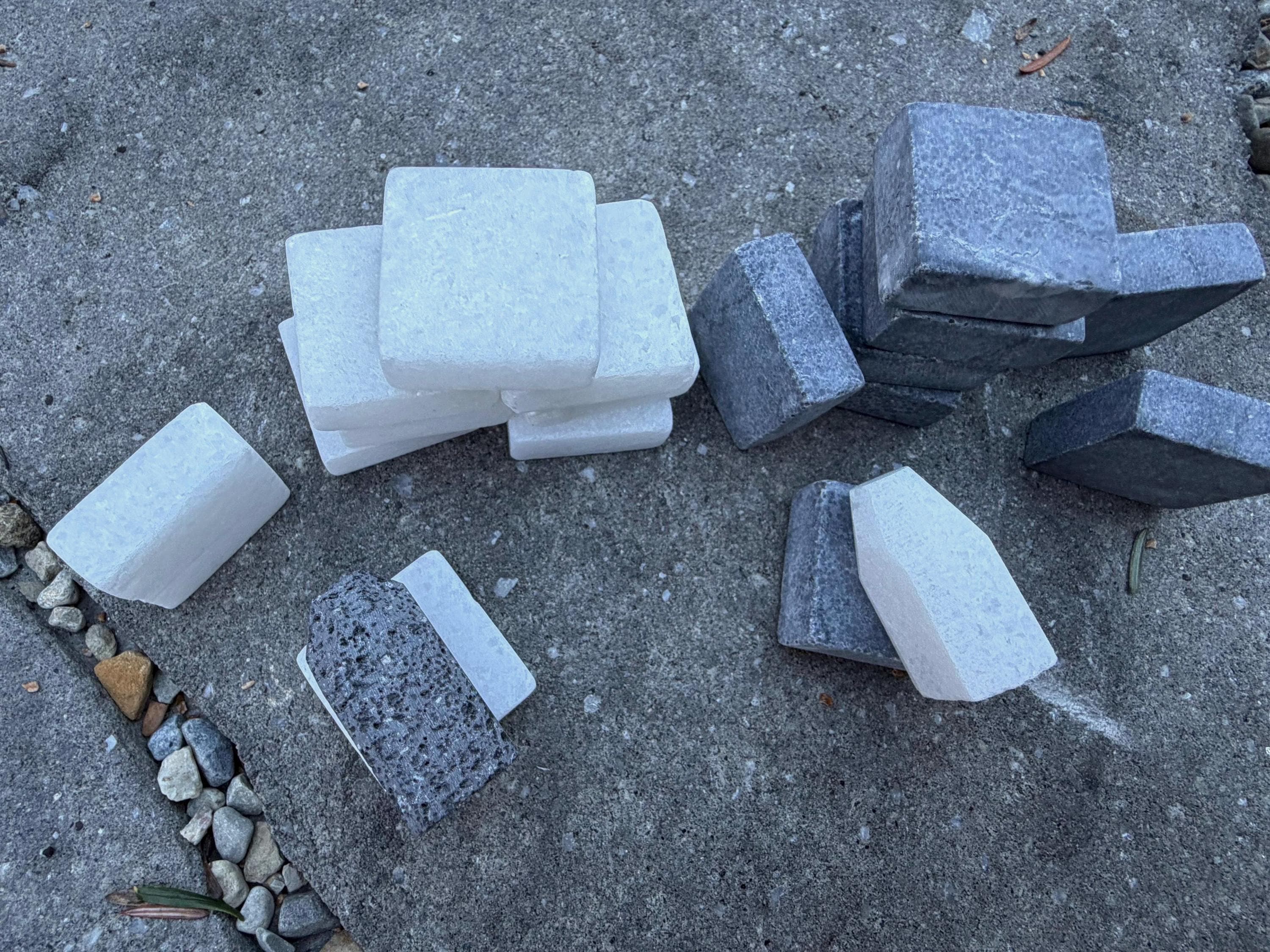 Handmade Marble Tak Pieces - Solid Black & White Stone Game Set - Flat ...