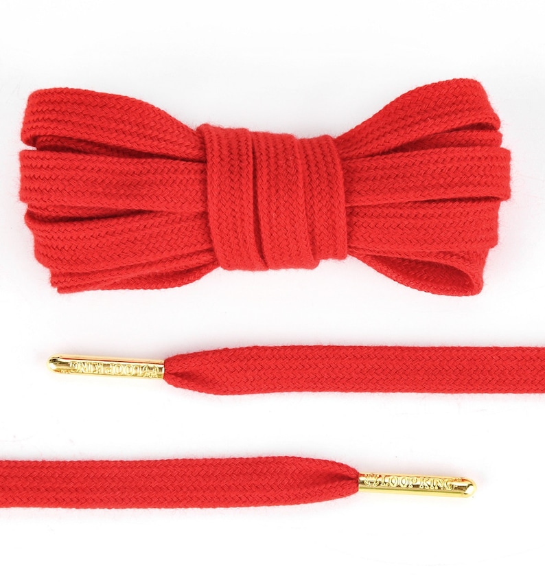 Flat Cotton Red Shoelaces With Gold Tips by Loop King Laces - Etsy