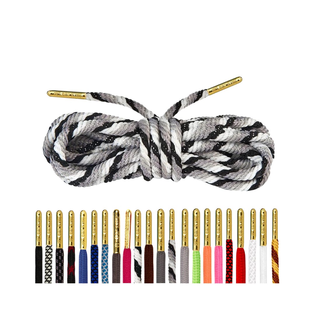 Luxury Rope Grey Black White Stripe Shoelaces With Gold Metal Tips by ...