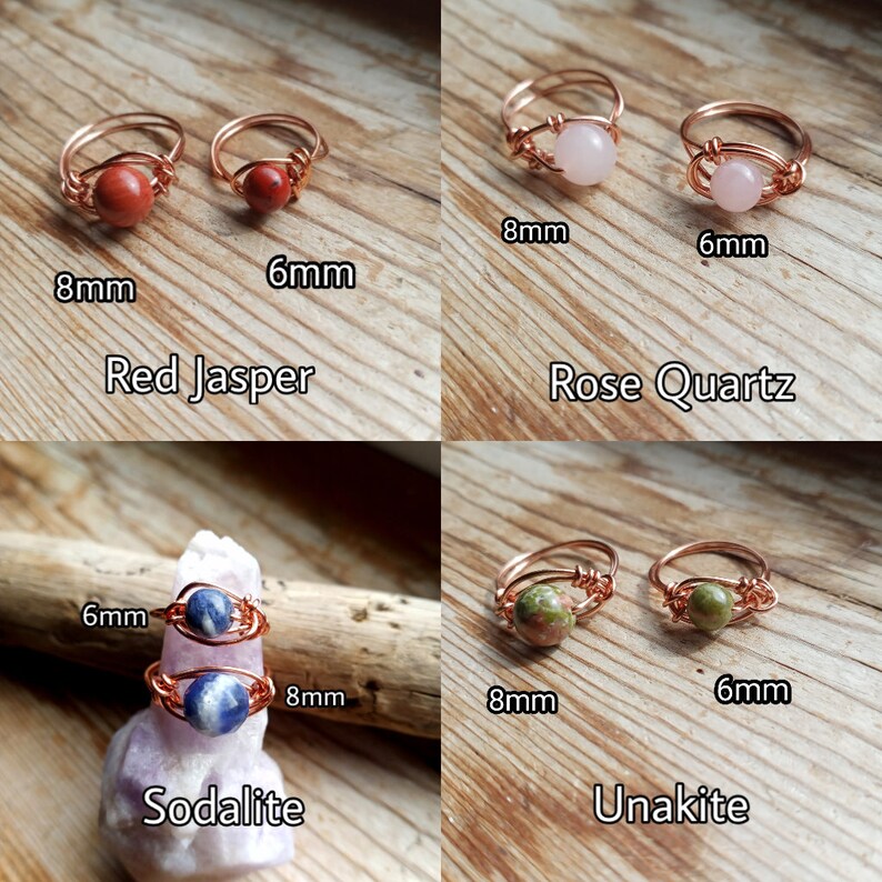 Wire Wrapped Rings Copper Wire Rings Crystal Rings Gemstone | Etsy