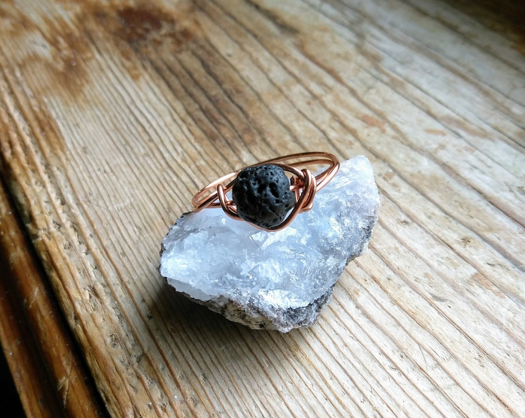 Lava Stone Ring Aromatherapy Ring Wire Wrapped Ring Copper - Etsy