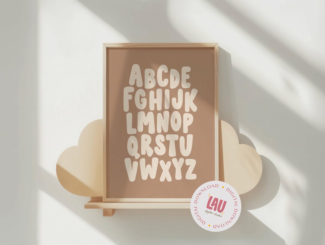 Alphabet Nursery Printable Wall Art - Tan - Digital JPG Download - Etsy