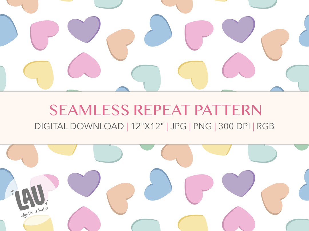 Valentines Day Candy Hearts Seamless Repeat Pattern for Fabric PNG JPG ...