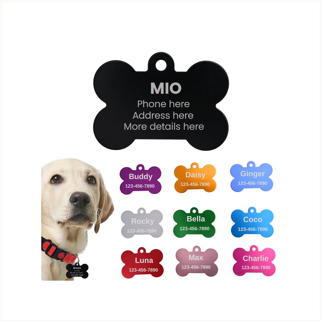 Custom Engraved Pet ID Tag, Personalized Dog Cat Tag - Double Sided - Etsy