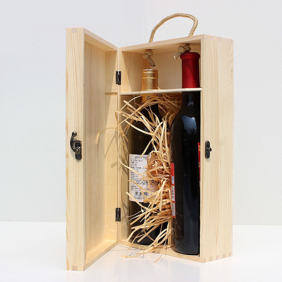 Wooden Double Wine Bottle Box With Latch, Wedding Gift - Etsy
