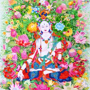 Waratah Tara, Karma Phuntsok, White Tara With Flowers, Goddess of ...
