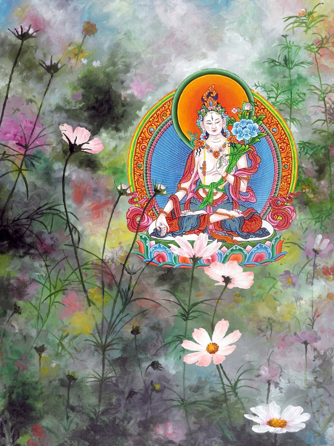 Flower Tara by Karma Phuntsok, Shakyamuni Buddha, Thangka Art, Buddhist ...