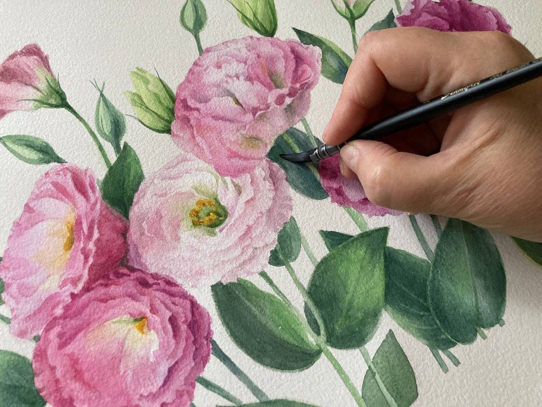 Eustoma Original Watercolor Painting Botanical Art Realistic Wall Art ...