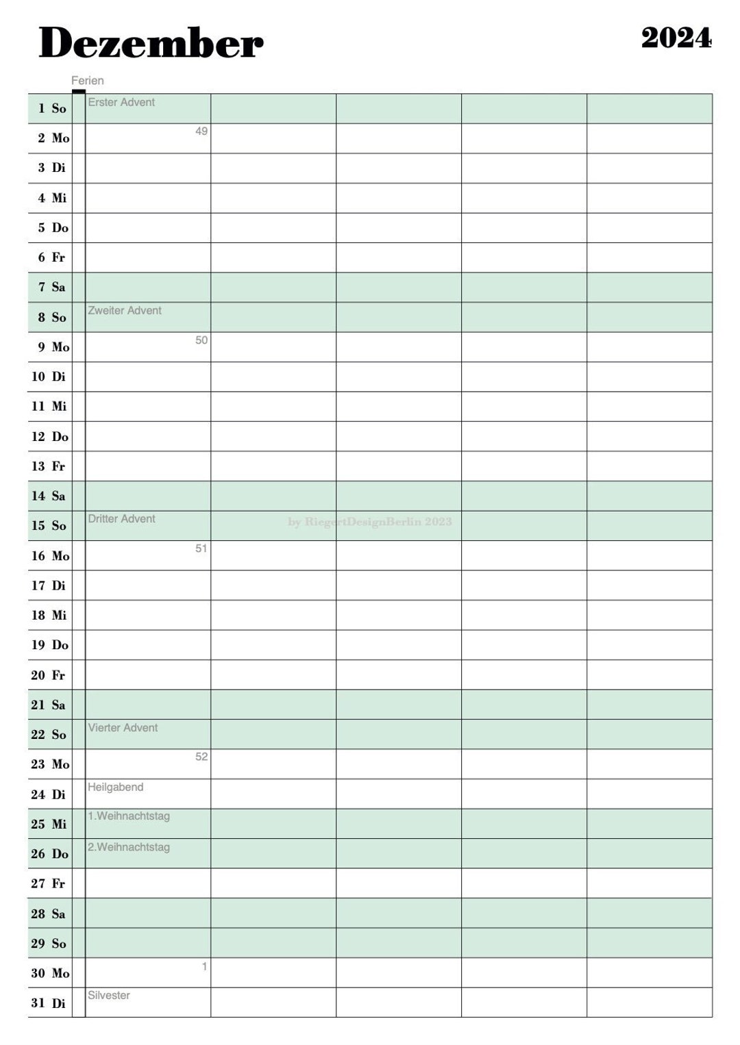 Kalender Zum Drucken 2024 A4 Schwarz Weiß Einfach Modern Minimalistisch ...