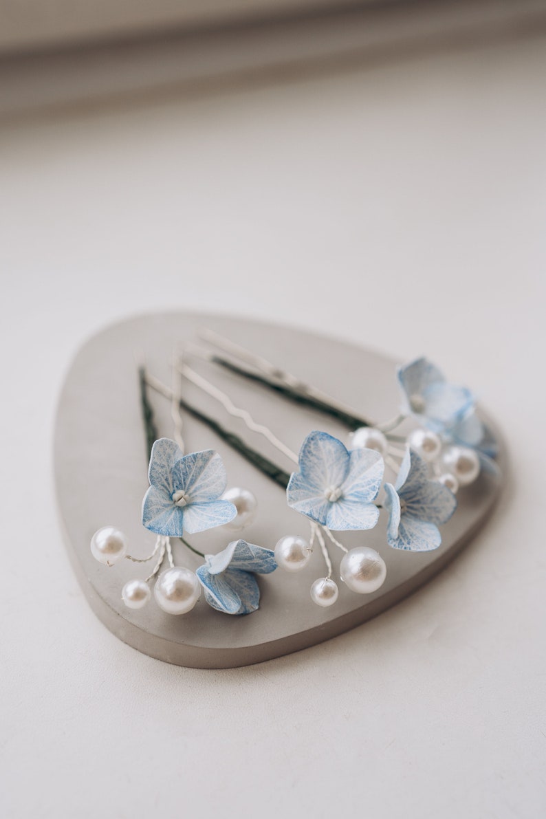 Blue Hydrangea Pearl Hair Pins Floral Hair Piece - Etsy