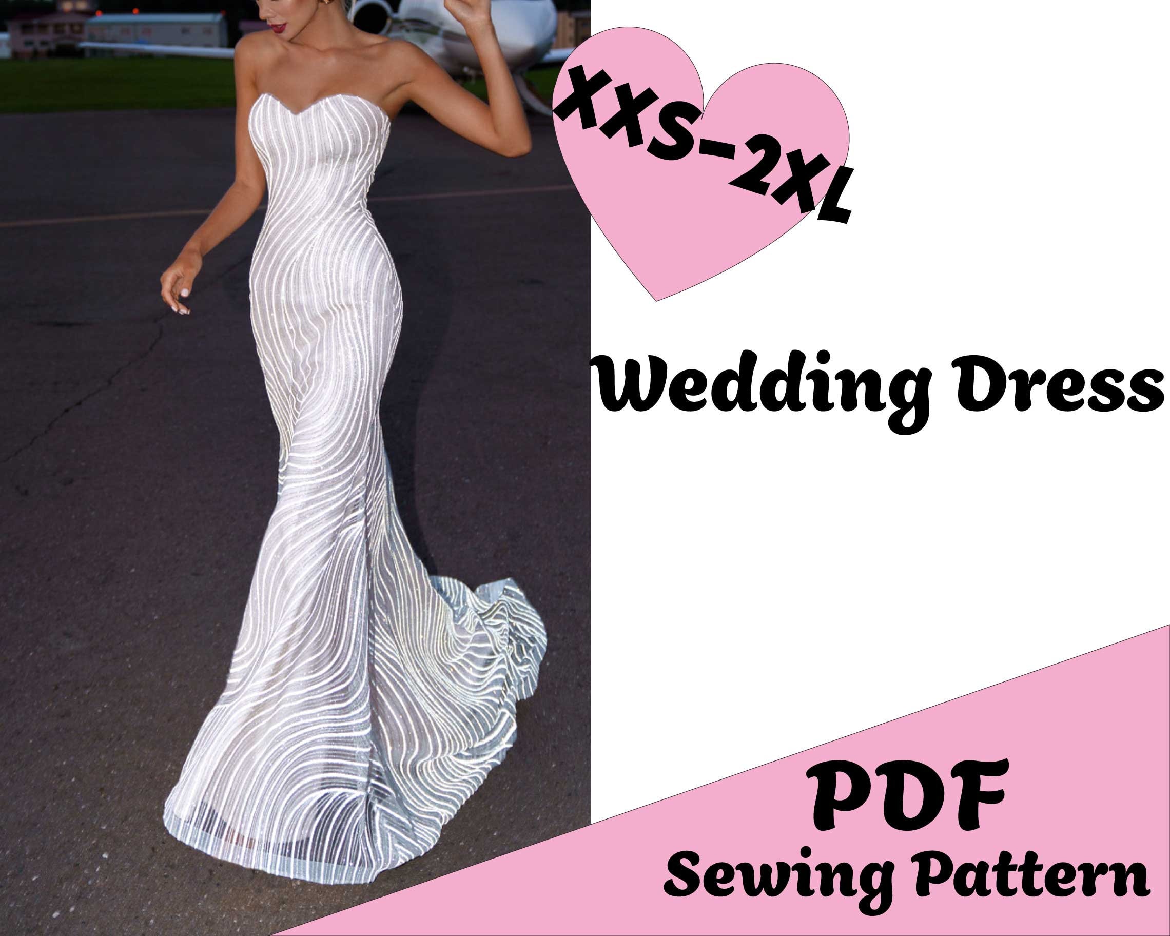 PDF Sewing Pattern Fishtail Wedding Dress XXS-2XL Sweetheart | Etsy