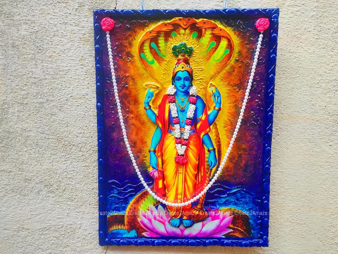 Maha Vishnu Wall Décor, Indian Heritage 3D Relief Wall art, Devotional ...
